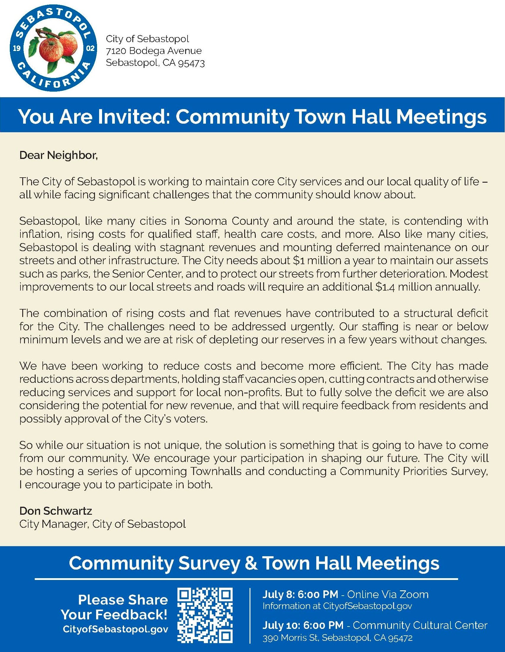 You Are Invited: Community Town Hall Meetings - City of Sebastopol ...