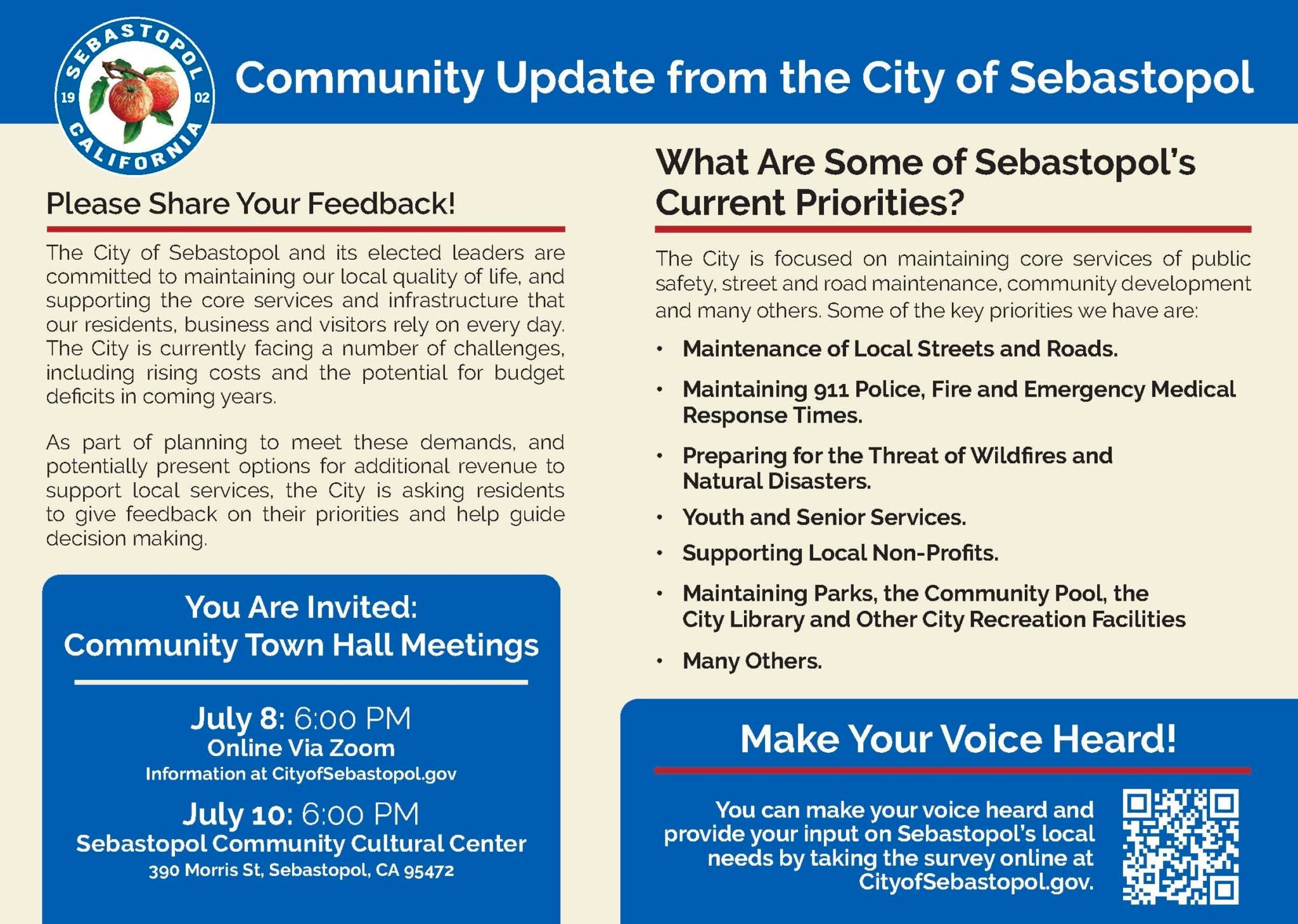You Are Invited: Community Town Hall Meetings - City of Sebastopol ...